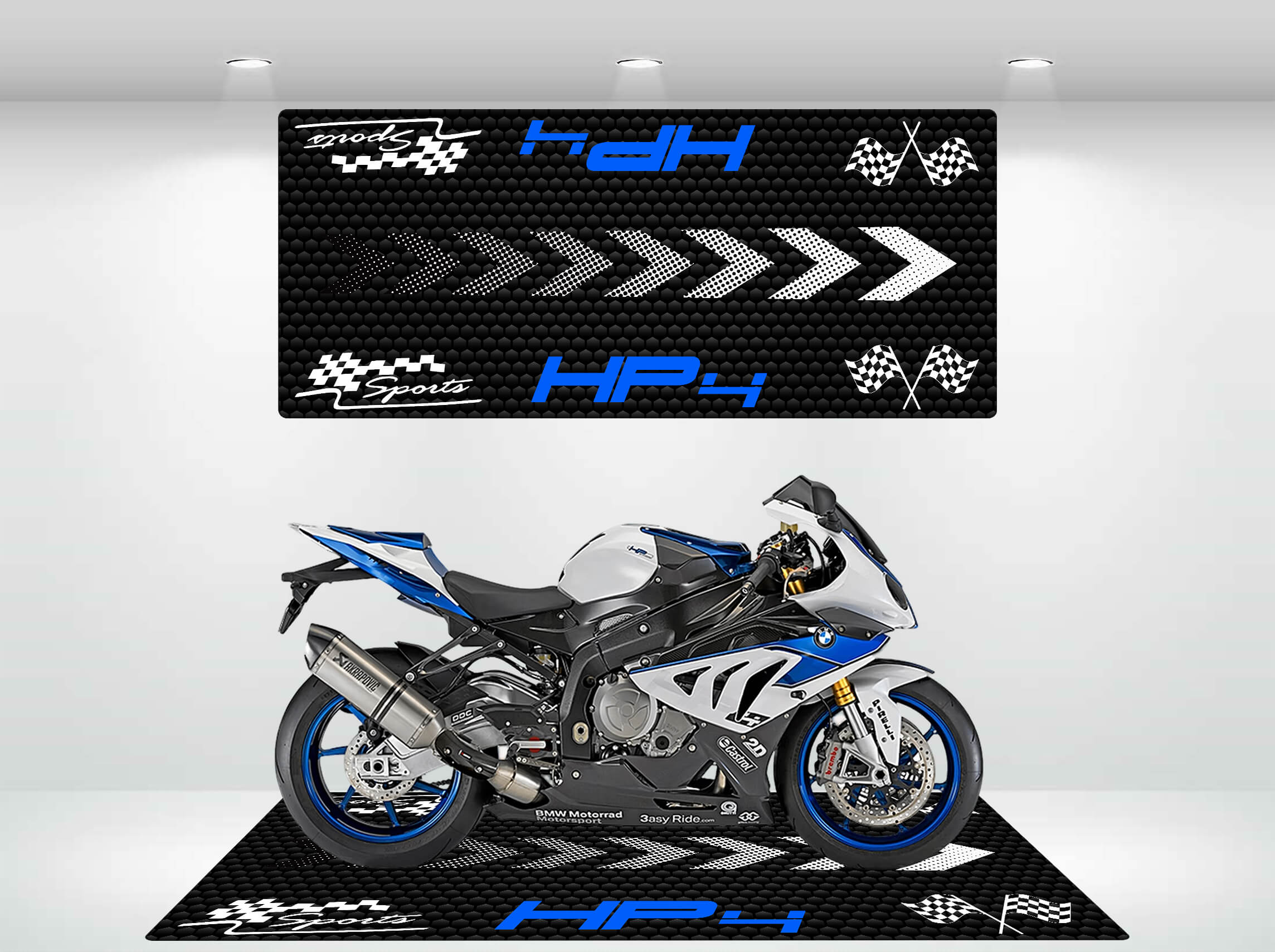 Motorcycle Mat Designed for the BMW HP4 - Custom Pit Mat